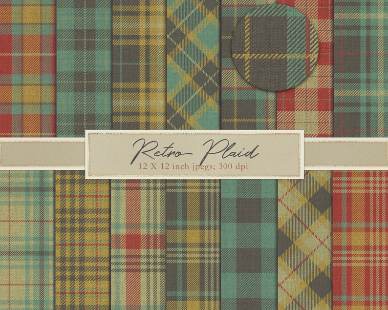 Retro Plaid Digital Paper Scrapbook Paper Tartan - Etsy