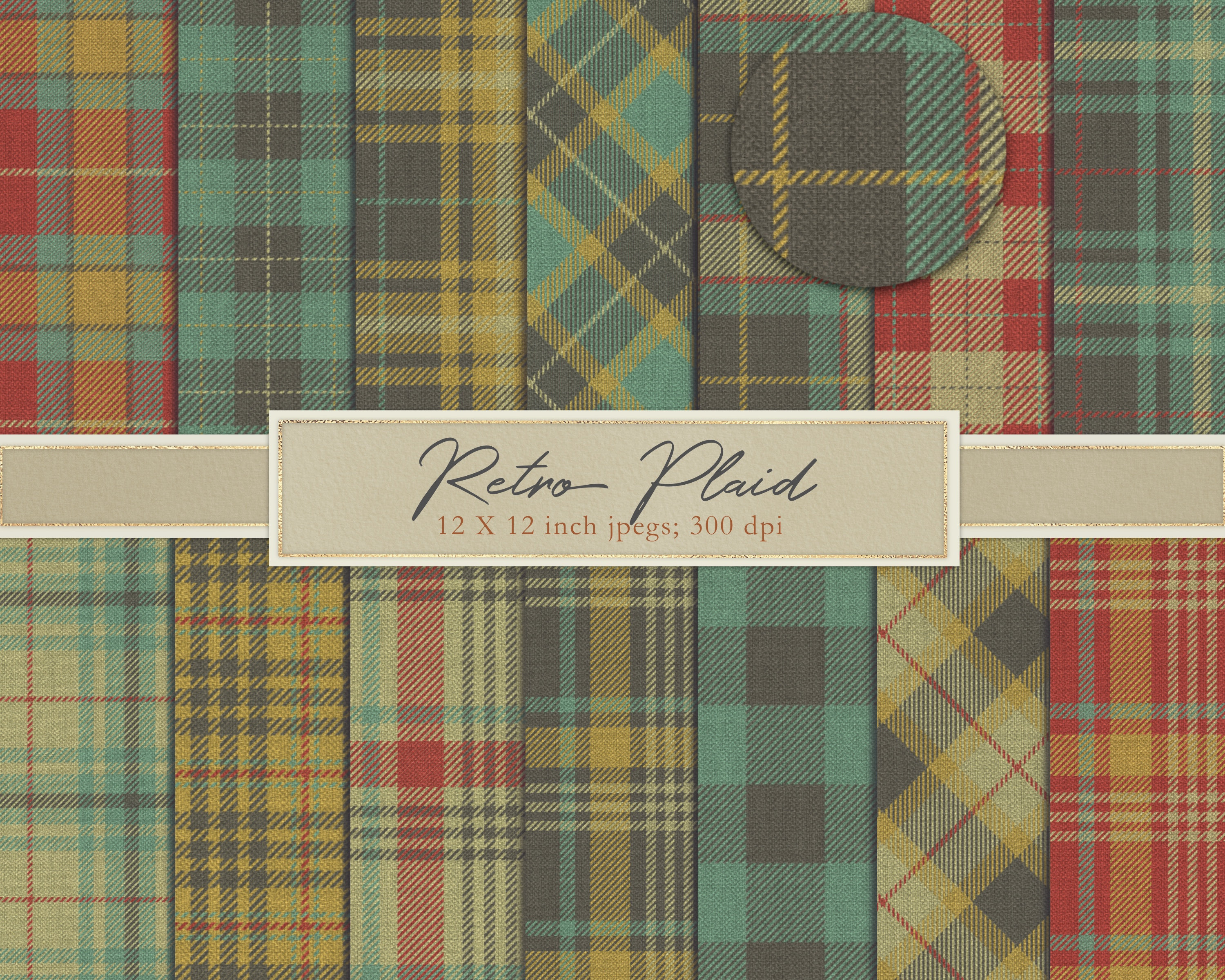 Retro Plaid, Digital Paper, Scrapbook Paper, Tartan, Background ...