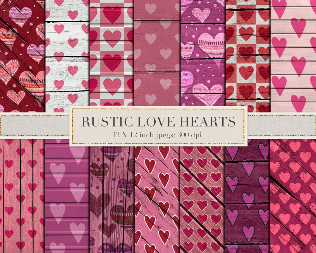 Wood Hearts, Digital Paper, Scrapbook Paper, Valentine, Love Hearts ...