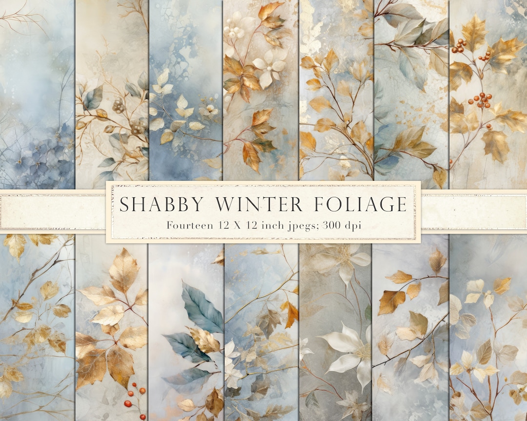 Winter Foliage Digital Paper, Winter Foliage Scrapbook Paper, Shabby ...