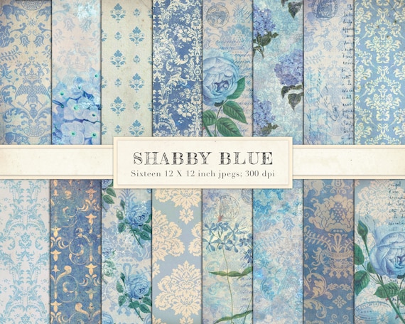 Paper Ephemera Pretty Vintage Blue Junk Journal Pages Blue Patterned ...