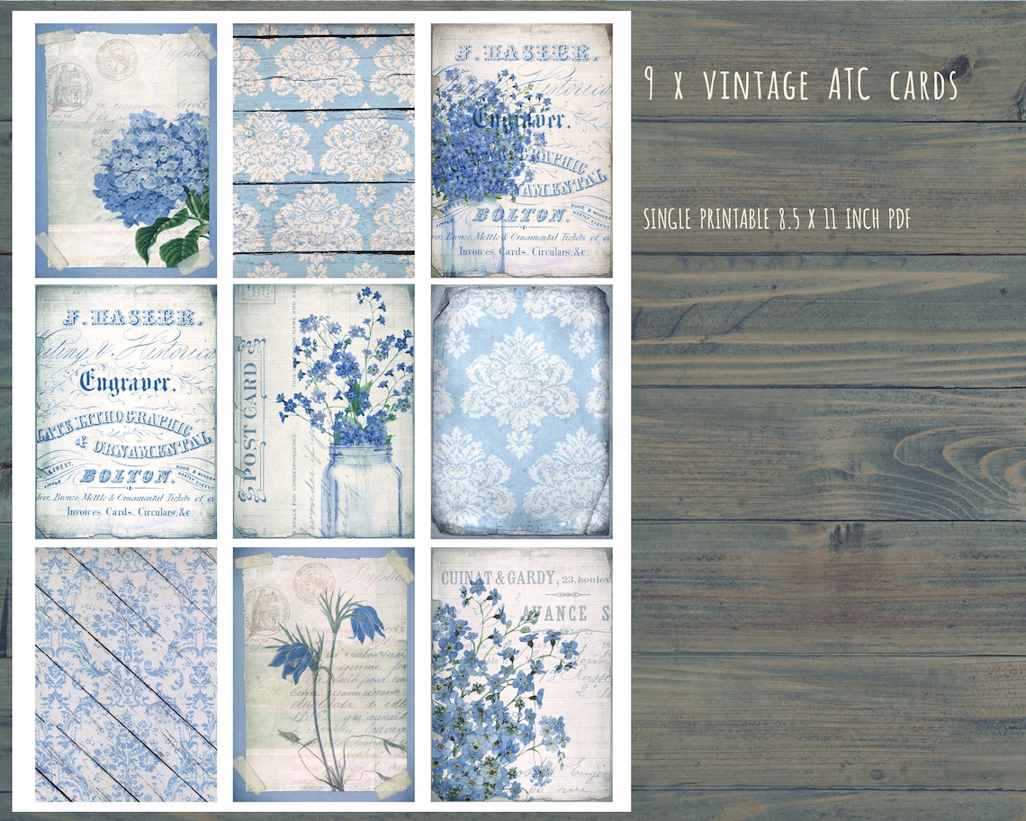 Blue Junk Journal Kit, Blue Digital Paper, Blue Collage Sheets, Floral ...