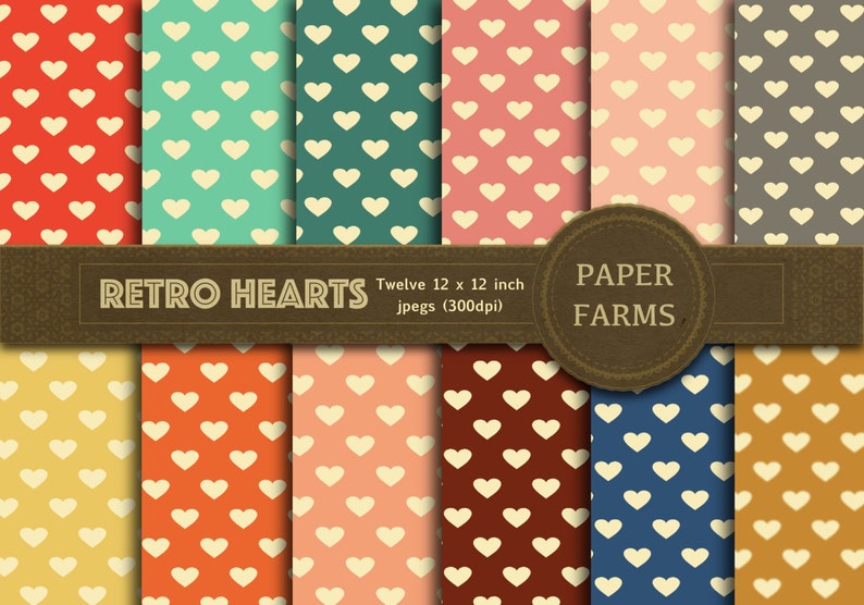 Retro Love Hearts Digital Paper Heart Digital Paper - Etsy