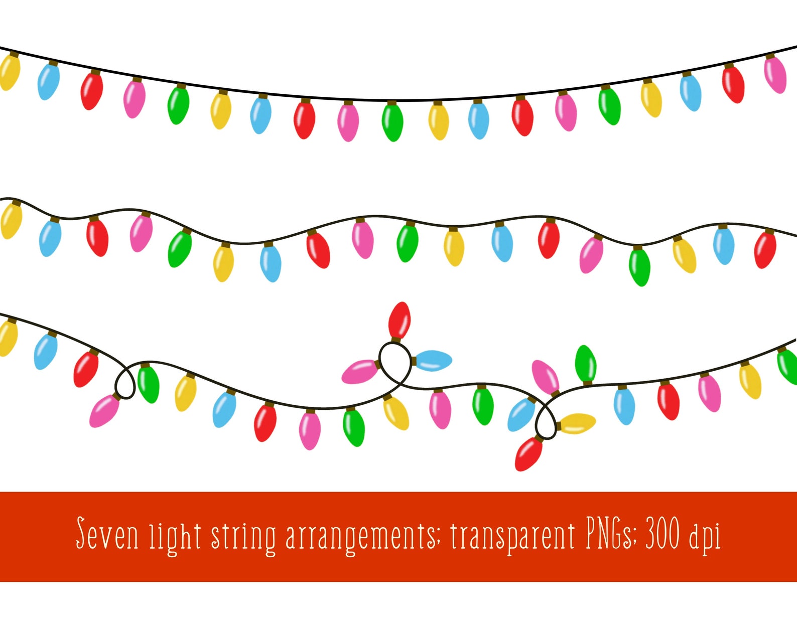 Christmas Lights Clipart, Digital Christmas Lights, Strings of Lights ...