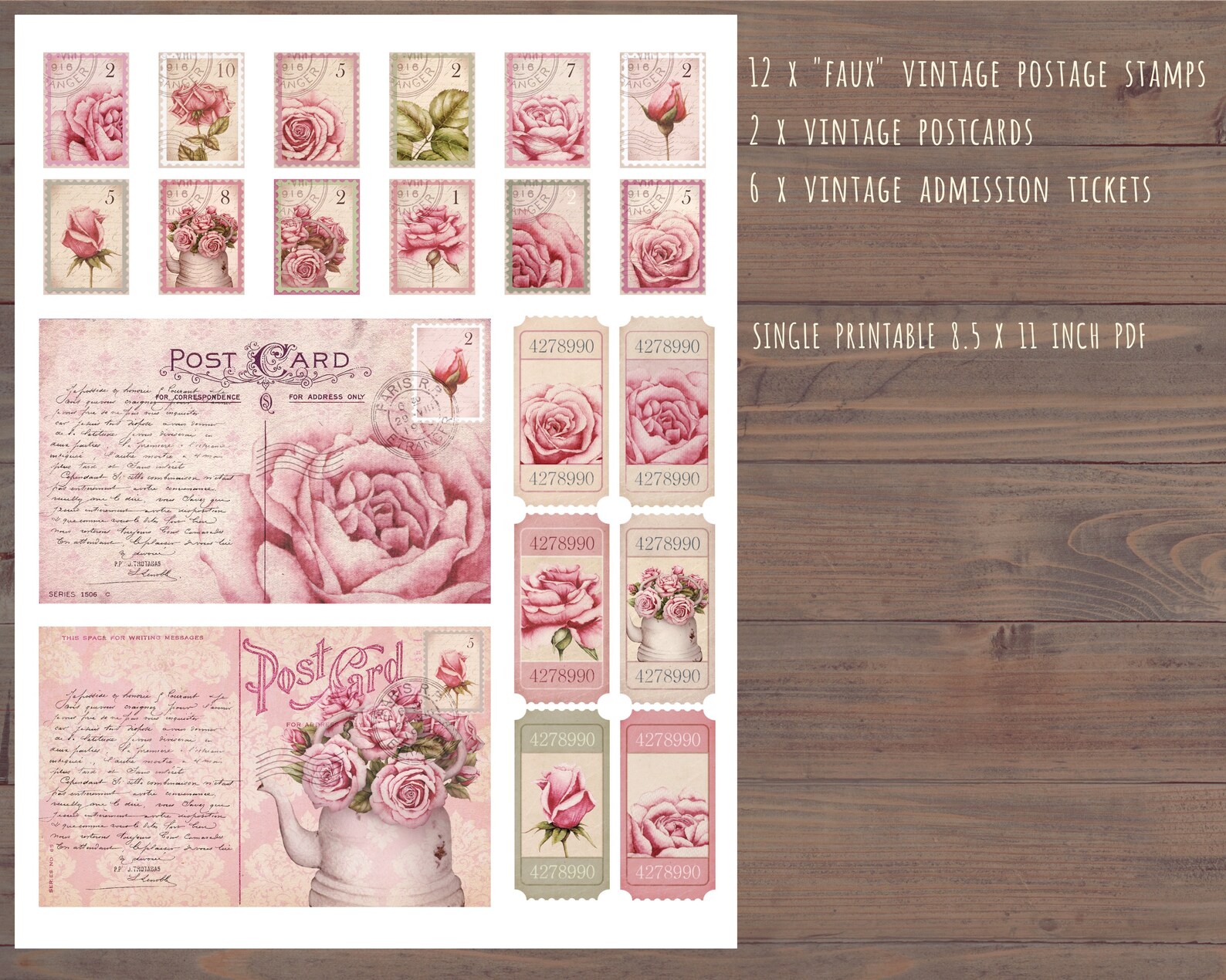 Vintage Rose Junk Journal Kit Pink Rose Pink Flowers - Etsy