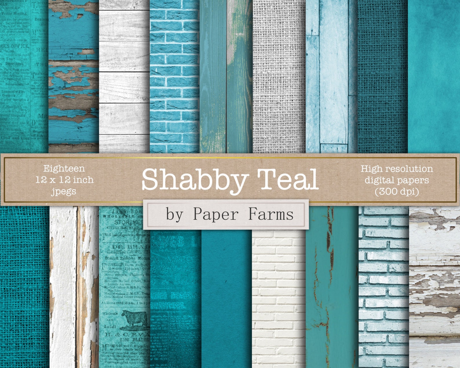 Shabby Teal Digital Paper, Shabby Teal Scrapbook Paper, Teal Wood ...