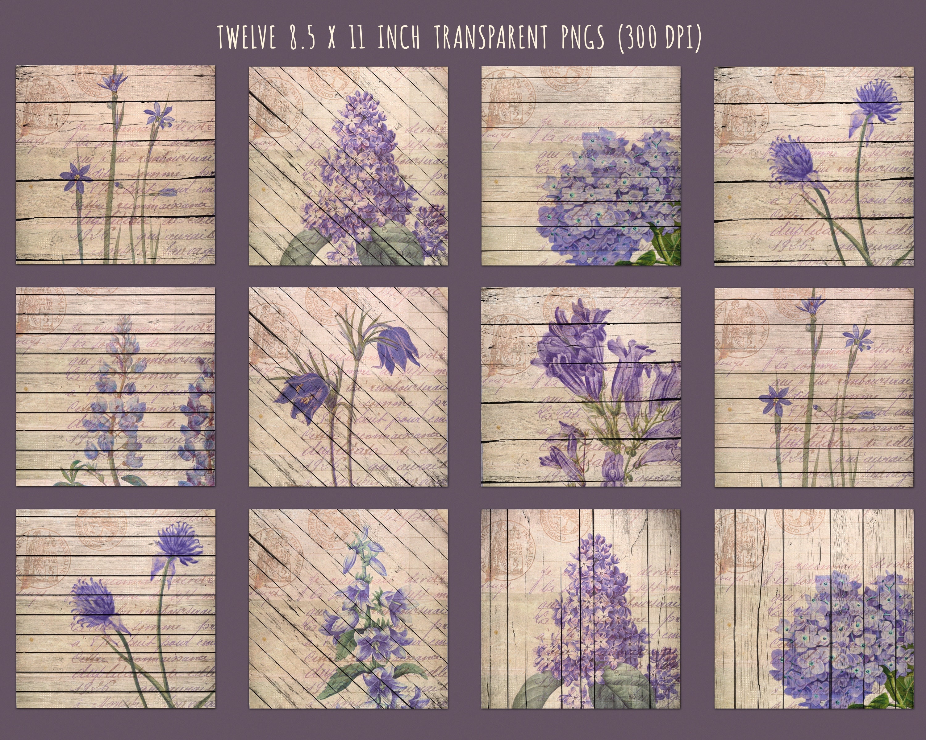 Vintage Flowers Digital Paper Botanical Digital Paper Rustic - Etsy