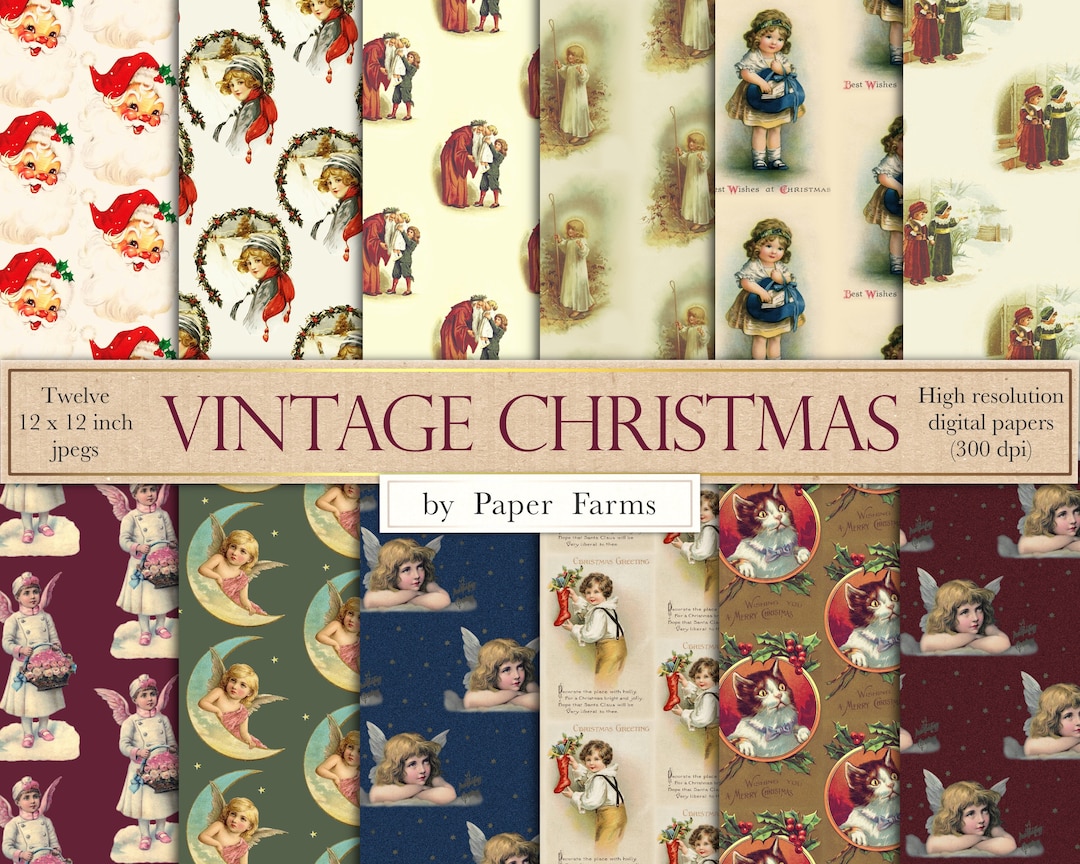 Vintage Christmas Digital Paper, Vintage Christmas Patterns, Scrapbook ...