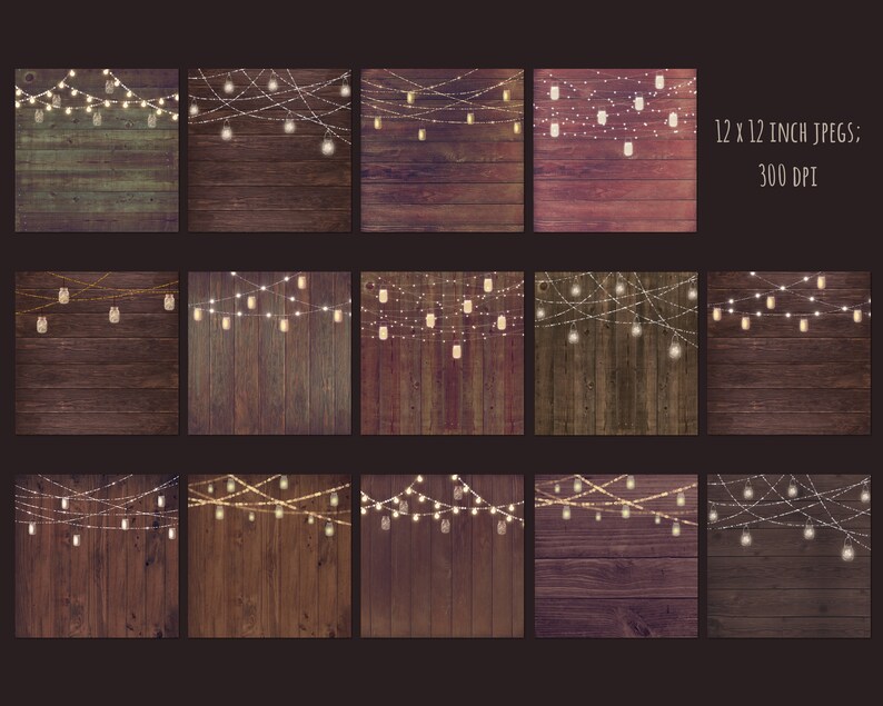 Mason Jars on Wood, Digital Paper, Fairy Lights on Wood, Rustic ...
