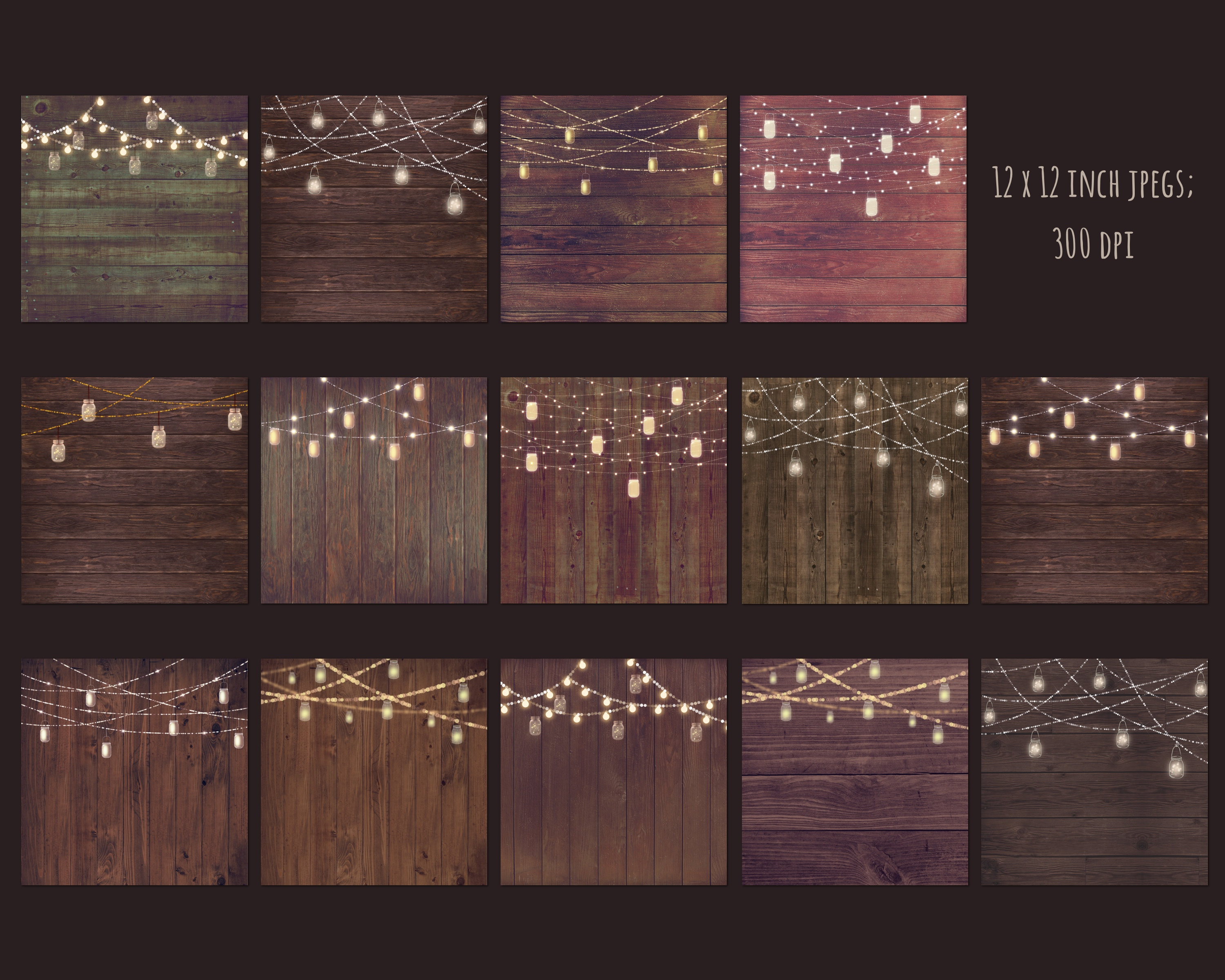 Mason Jars on Wood Digital Paper Fairy Lights on Wood - Etsy