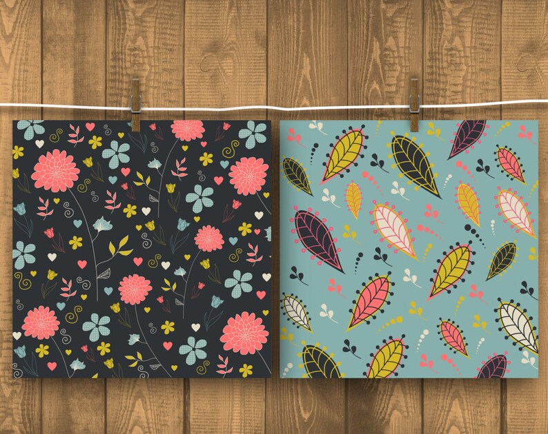 Floral Digital Paper, Flower Digital Paper, Hand-drawn Flower Digital ...