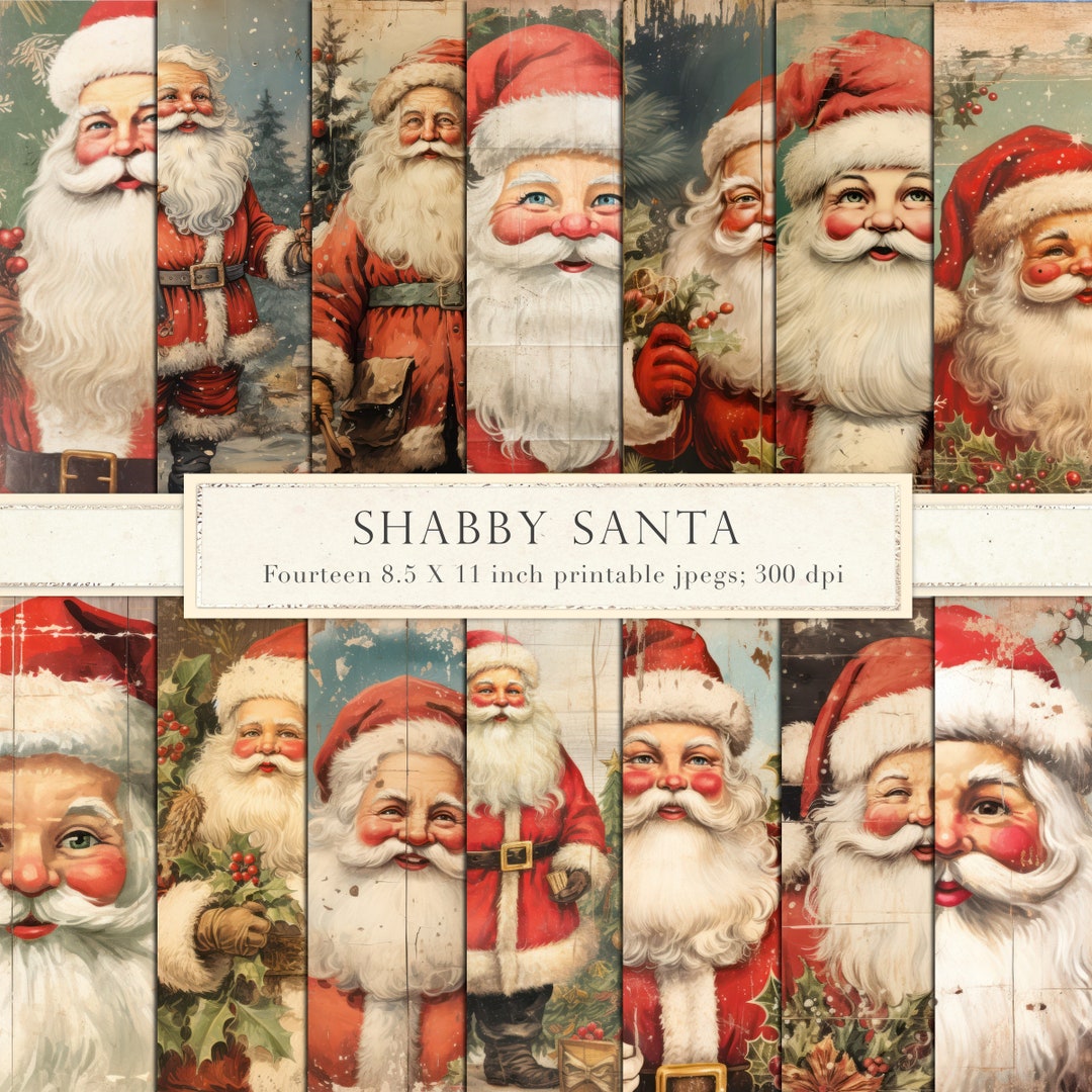 Vintage Santa Digital Paper, Shabby Santa, Vintage Christmas, Shabby ...