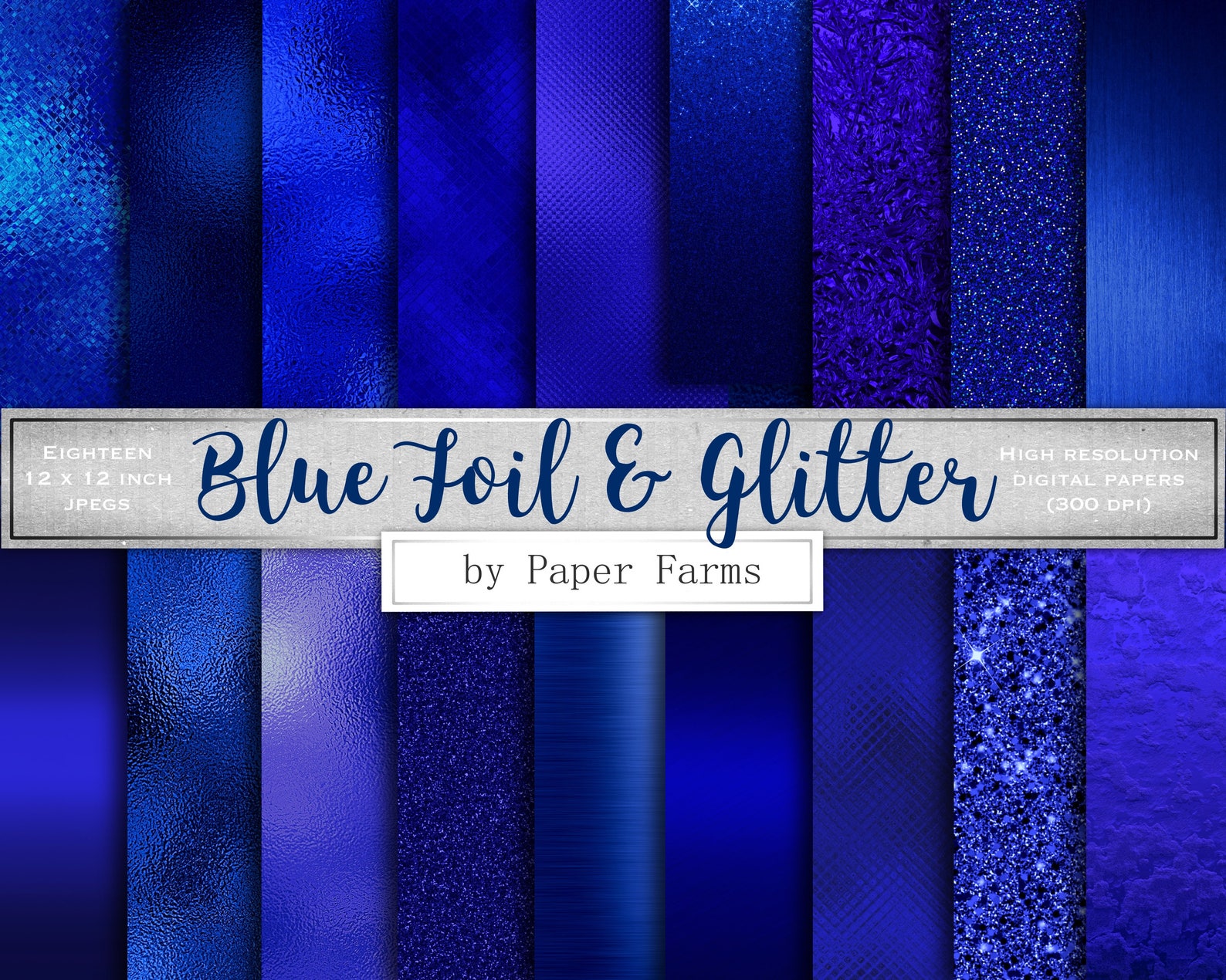 Blue Foil Digital Paper Blue Foil Scrapbook Paper Blue Foil - Etsy