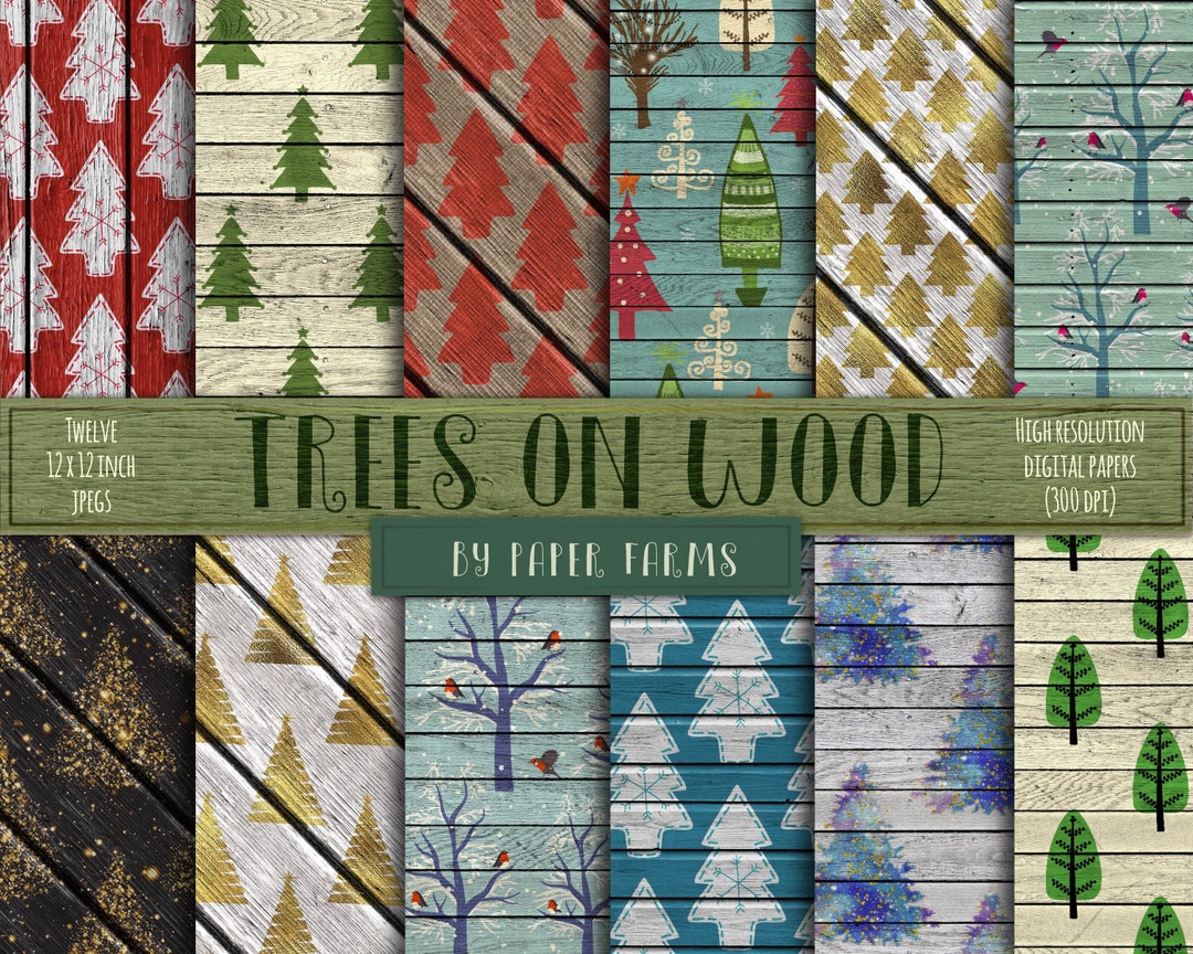 Christmas Tree Digital Paper, Christmas Tree Scrapbook Paper, Rustic ...