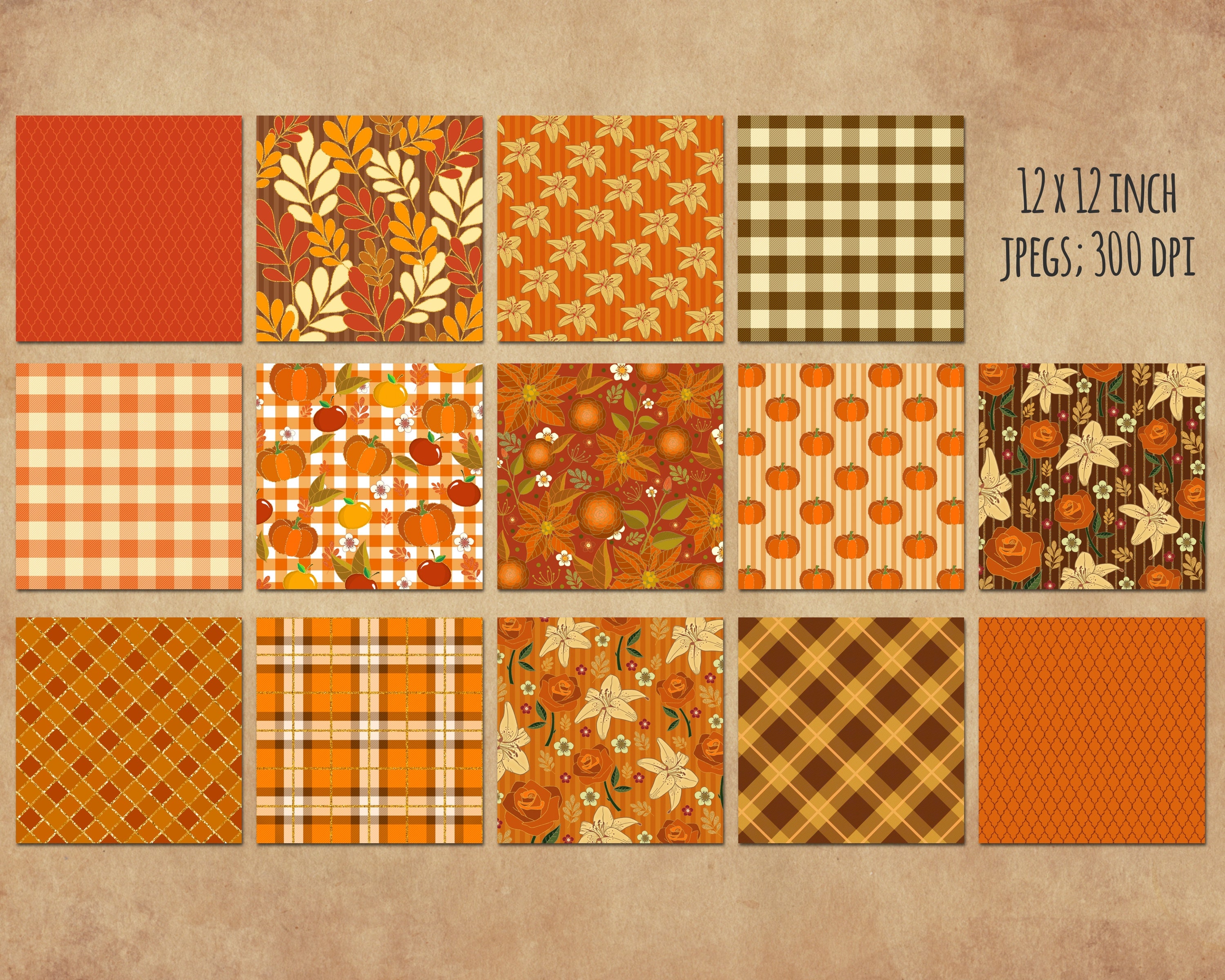 Thanksgiving Digital Paper Fall Digital Paper Earth Tones | Etsy