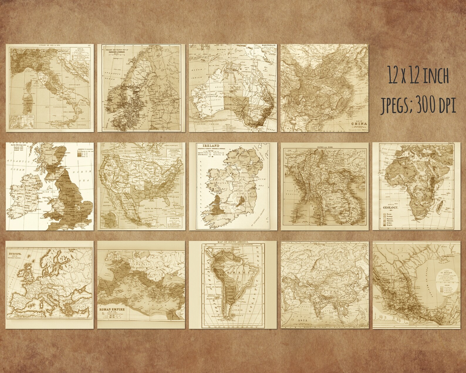 Sepia Vintage Maps Digital Paper Scrapbook Paper Maps - Etsy