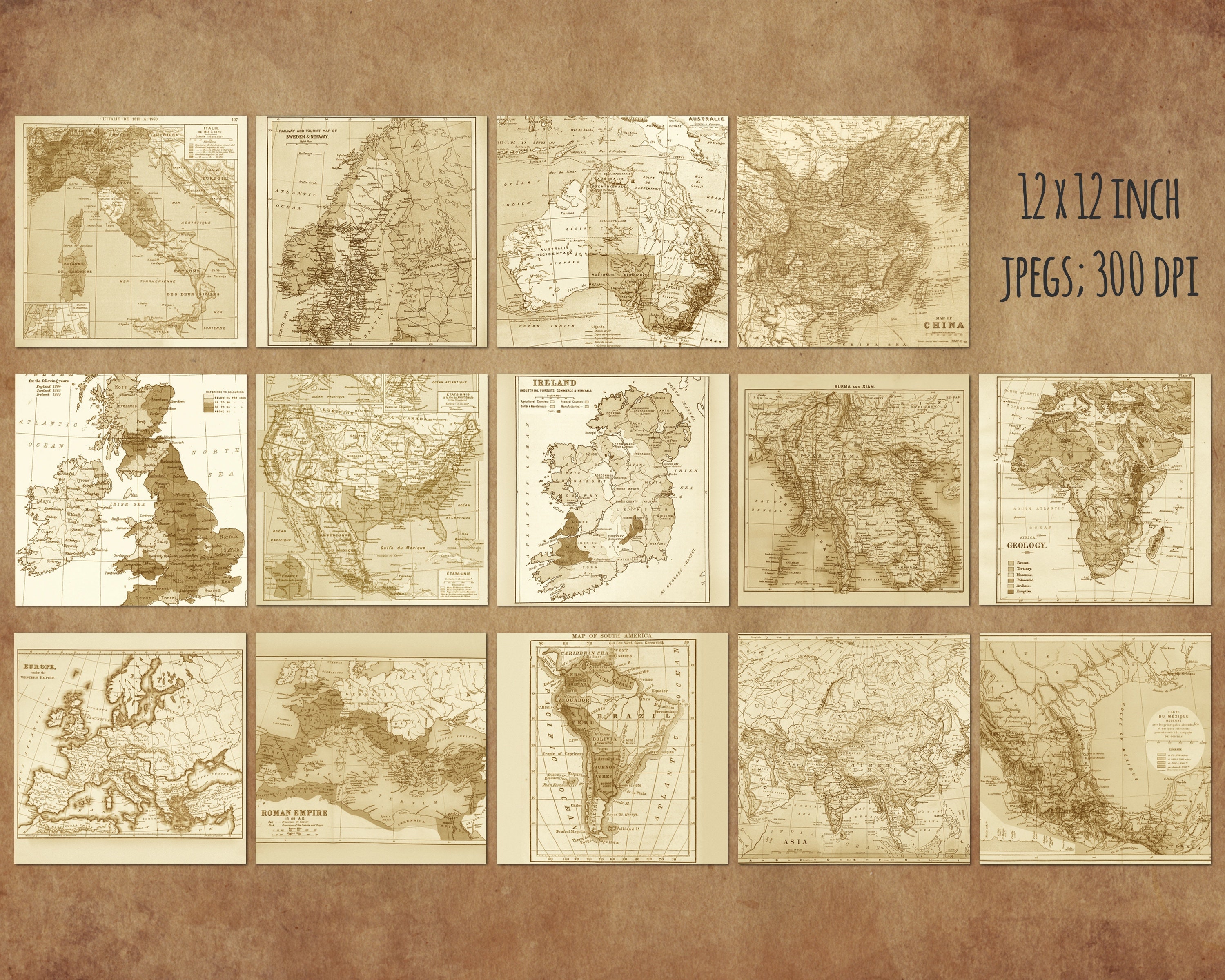 Sepia Vintage Maps Digital Paper Scrapbook Paper Maps - Etsy