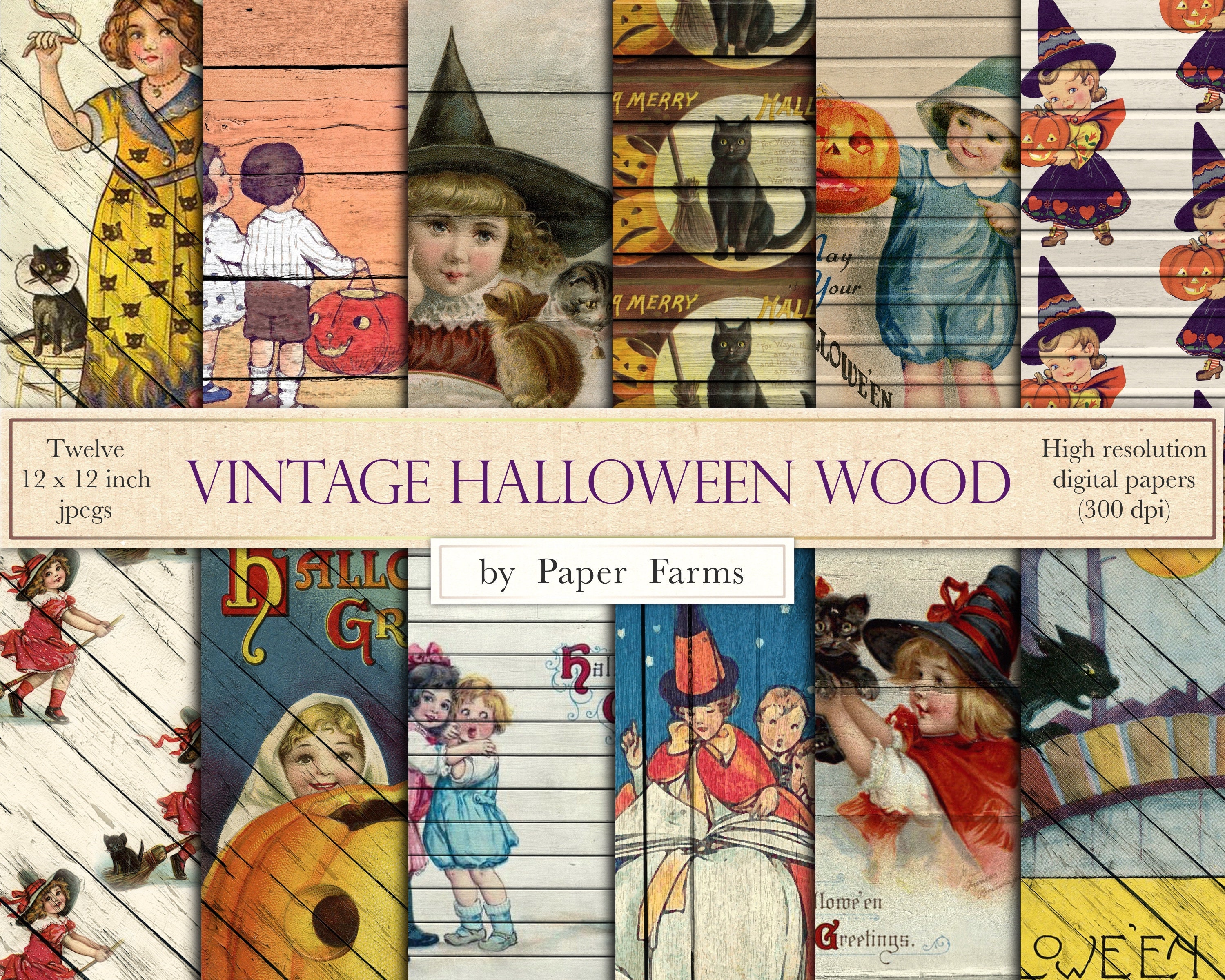 Vintage Halloween Digital Paper, Vintage Halloween Scrapbook Paper ...