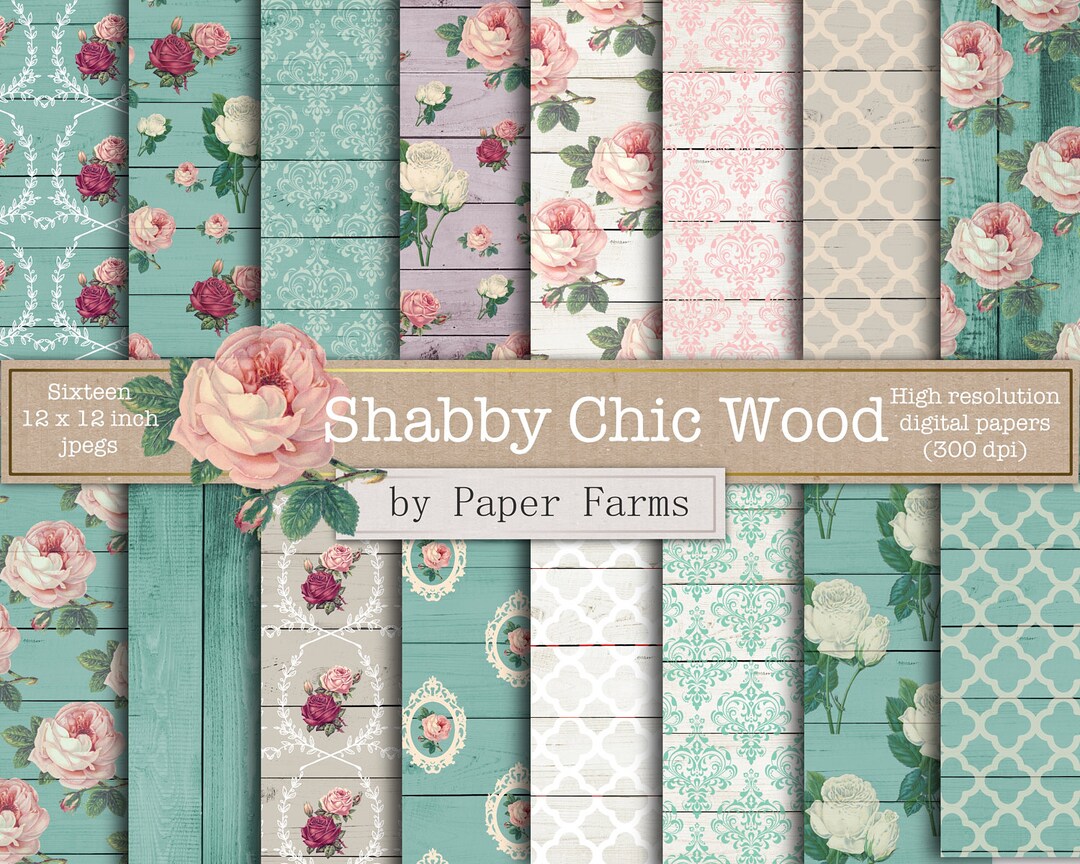 Shabby Chic Wood, Digital Paper, Scrapbook Paper, Roses, Vintage ...