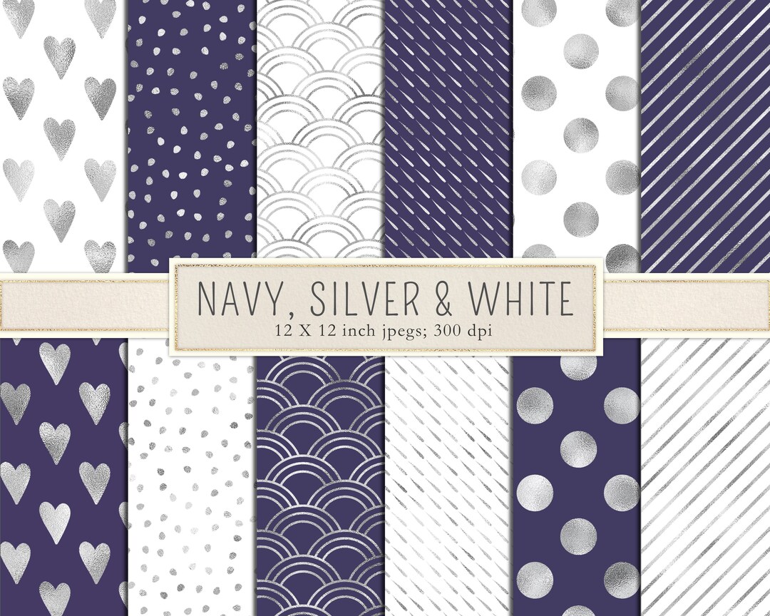 Navy Silver, Silver Navy, Royal Blue, Digital Paper, Scrapbook Paper ...