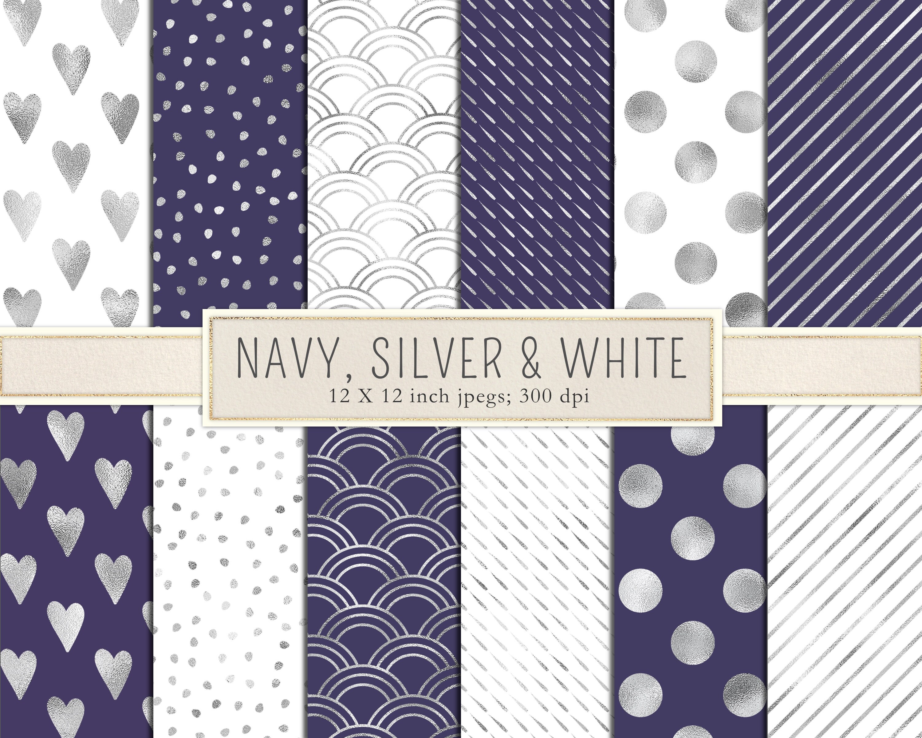 Navy Silver, Silver Navy, Royal Blue, Digital Paper, Scrapbook Paper ...