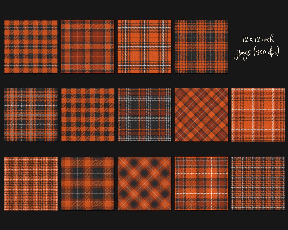 Orange Plaid, Orange Tartan, Burnt Orange, Gingham, Digital Paper ...