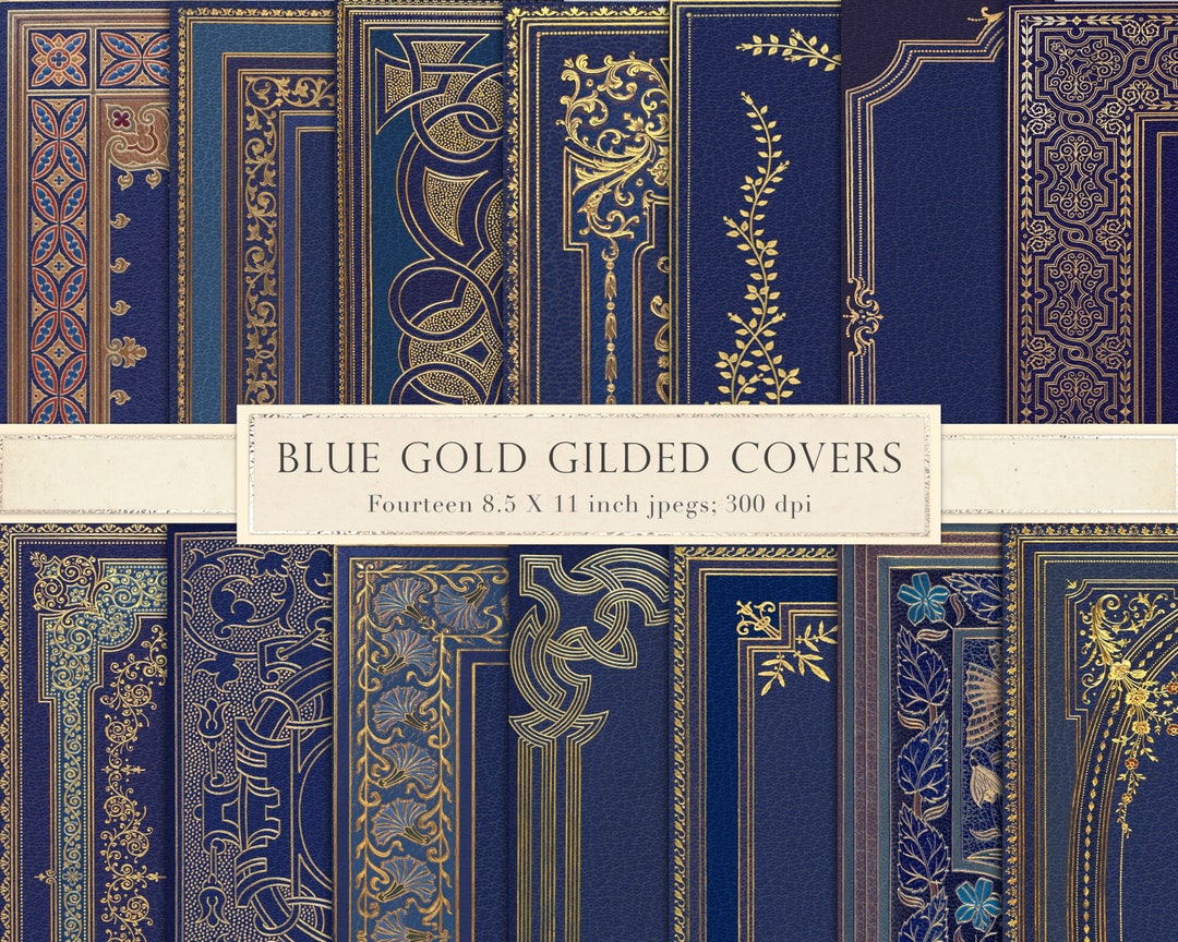 Printable Book Covers, Antique Book Covers, Royal Blue, Gold, Embossed ...