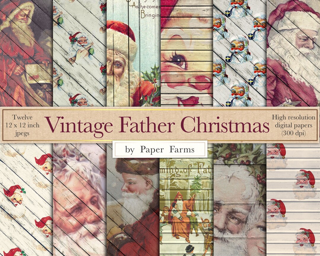 Vintage Santa, Vintage Father Christmas, Digital Paper, Scrapbook Paper ...