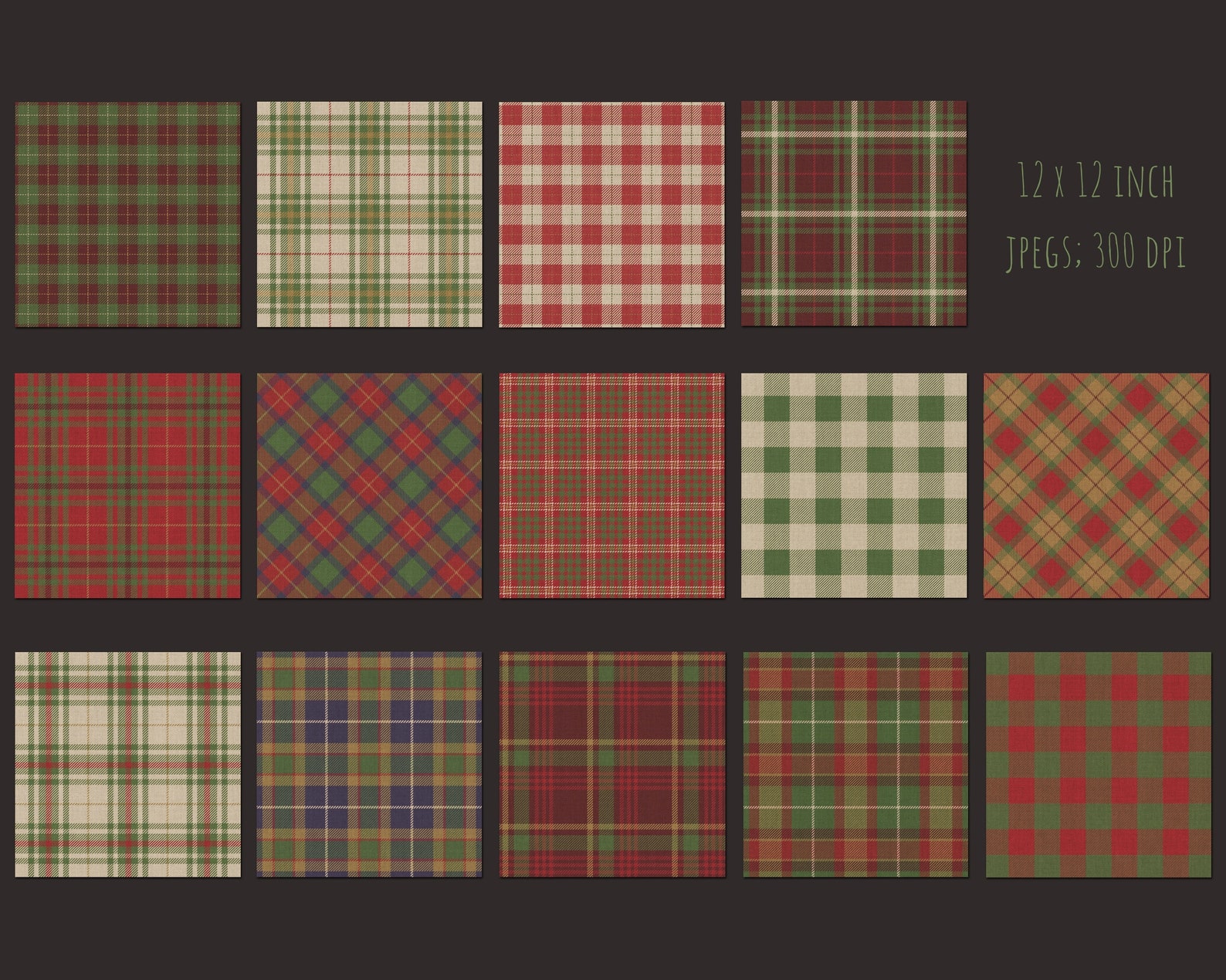 Christmas Plaid Digital Paper Christmas Tartan Plaid - Etsy