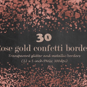 Digital Rose Gold Confetti Borders, Metallic Confetti Border, Glitter ...
