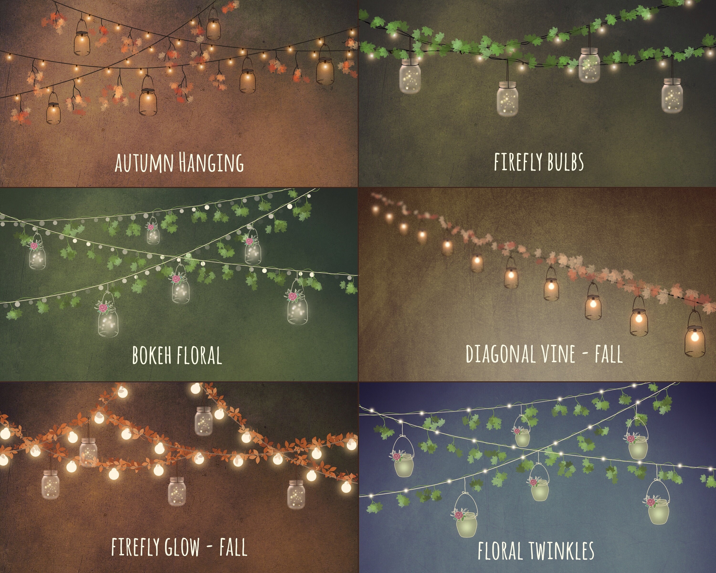 String Lights Clipart Mason Jars Overlays Vines Leaves - Etsy
