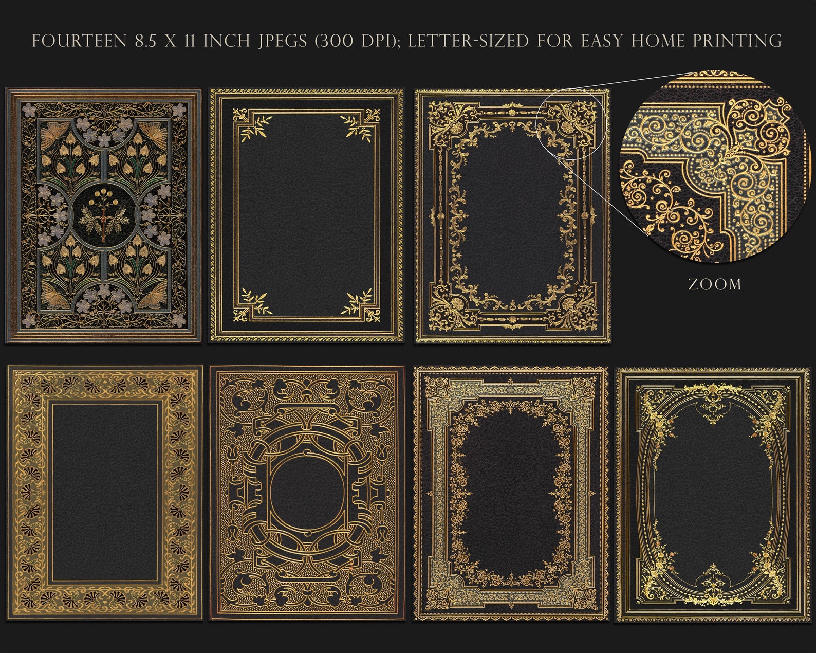 Printable Gilded Book Covers Black Leather Book Covers - Etsy UK