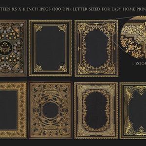 Printable Gilded Book Covers, Black Leather Book Covers, Vintage Book ...