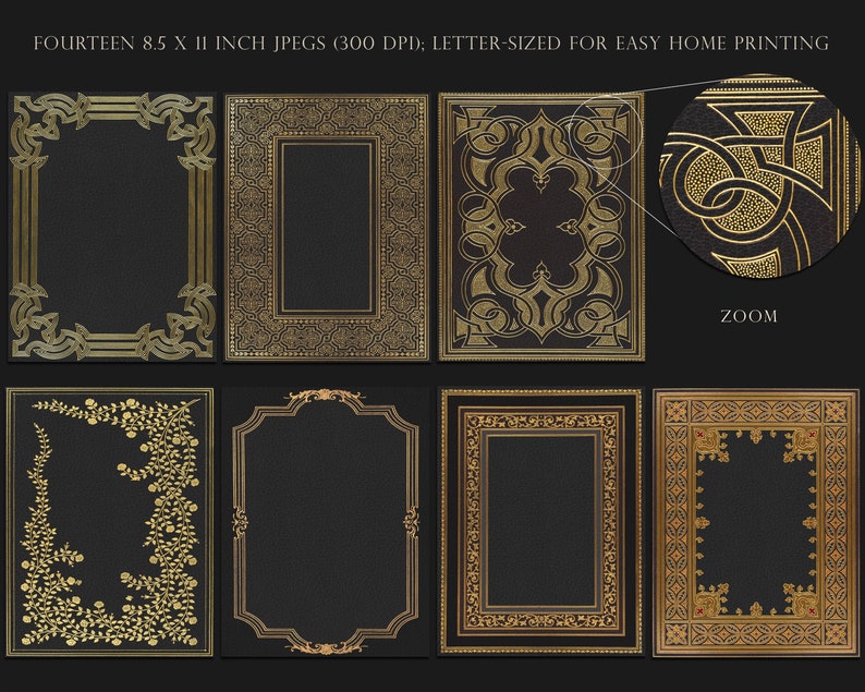 Printable Gilded Book Covers, Black Leather Book Covers, Vintage Book ...