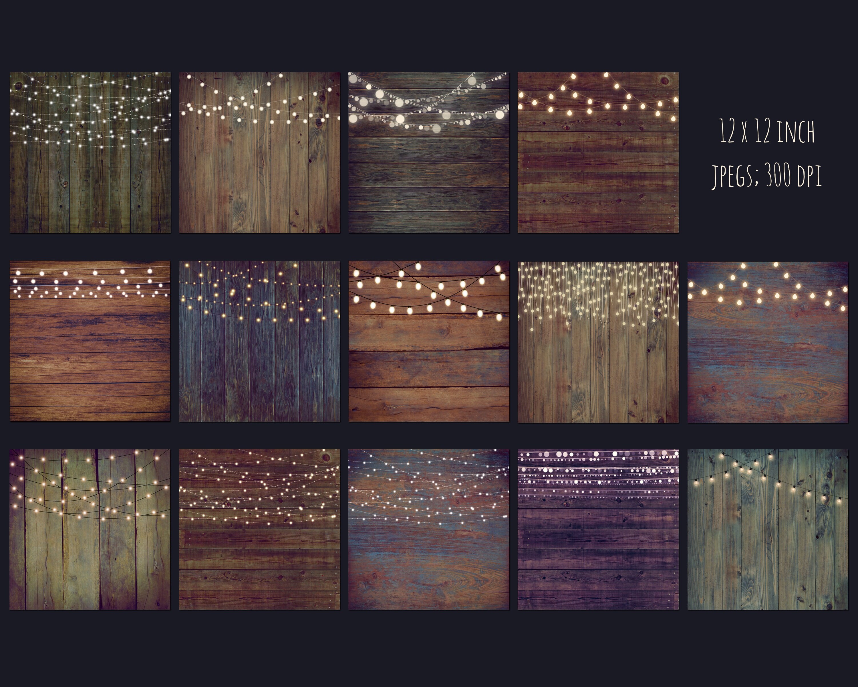 Fairy Lights Wood, String Lights, Digital Paper, Scrapbook Paper ...