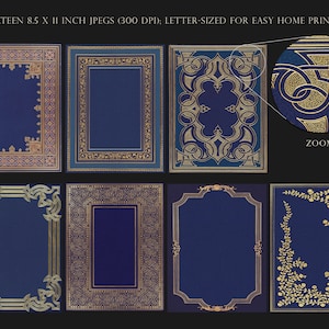 Printable Book Covers, Antique Book Covers, Royal Blue, Gold, Embossed ...