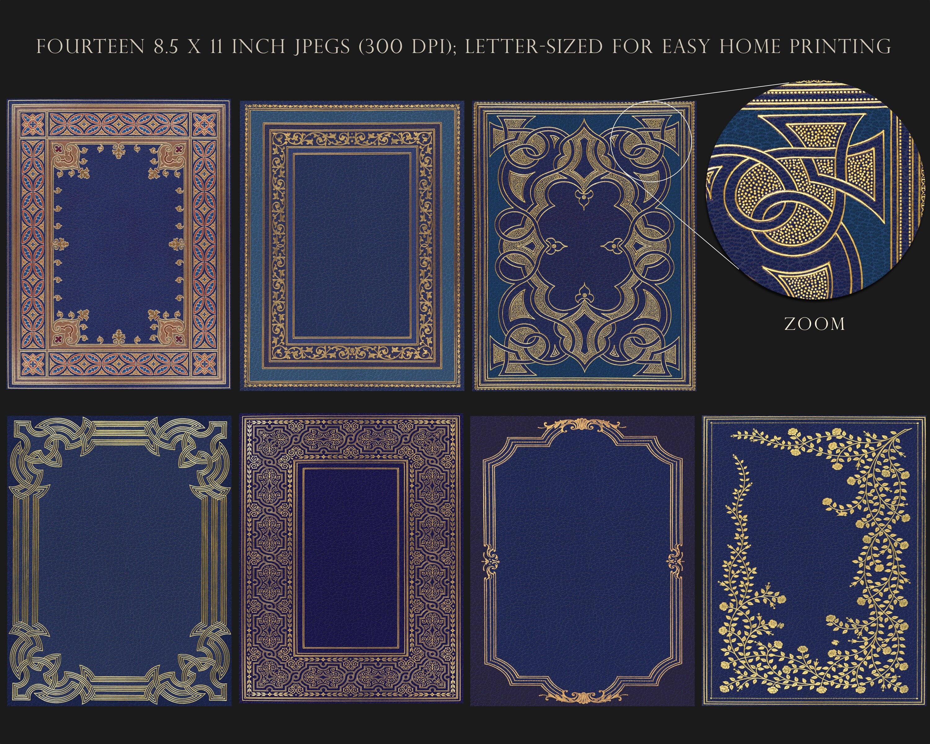 Printable Book Covers, Antique Book Covers, Royal Blue, Gold, Embossed ...