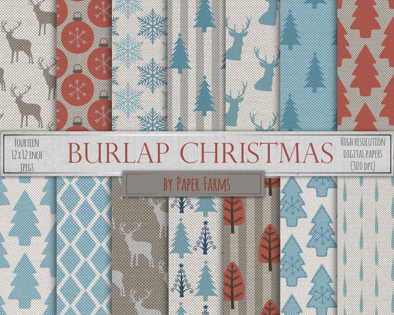 Christmas Burlap, Nordic, Rustic Christmas, Digital Paper, Scrapbook ...