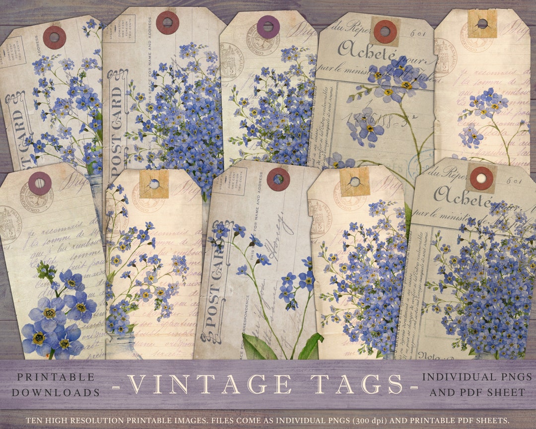 Forget-me-not Vintage Tags, Printable Bag Tags, Printable Luggage Tags ...