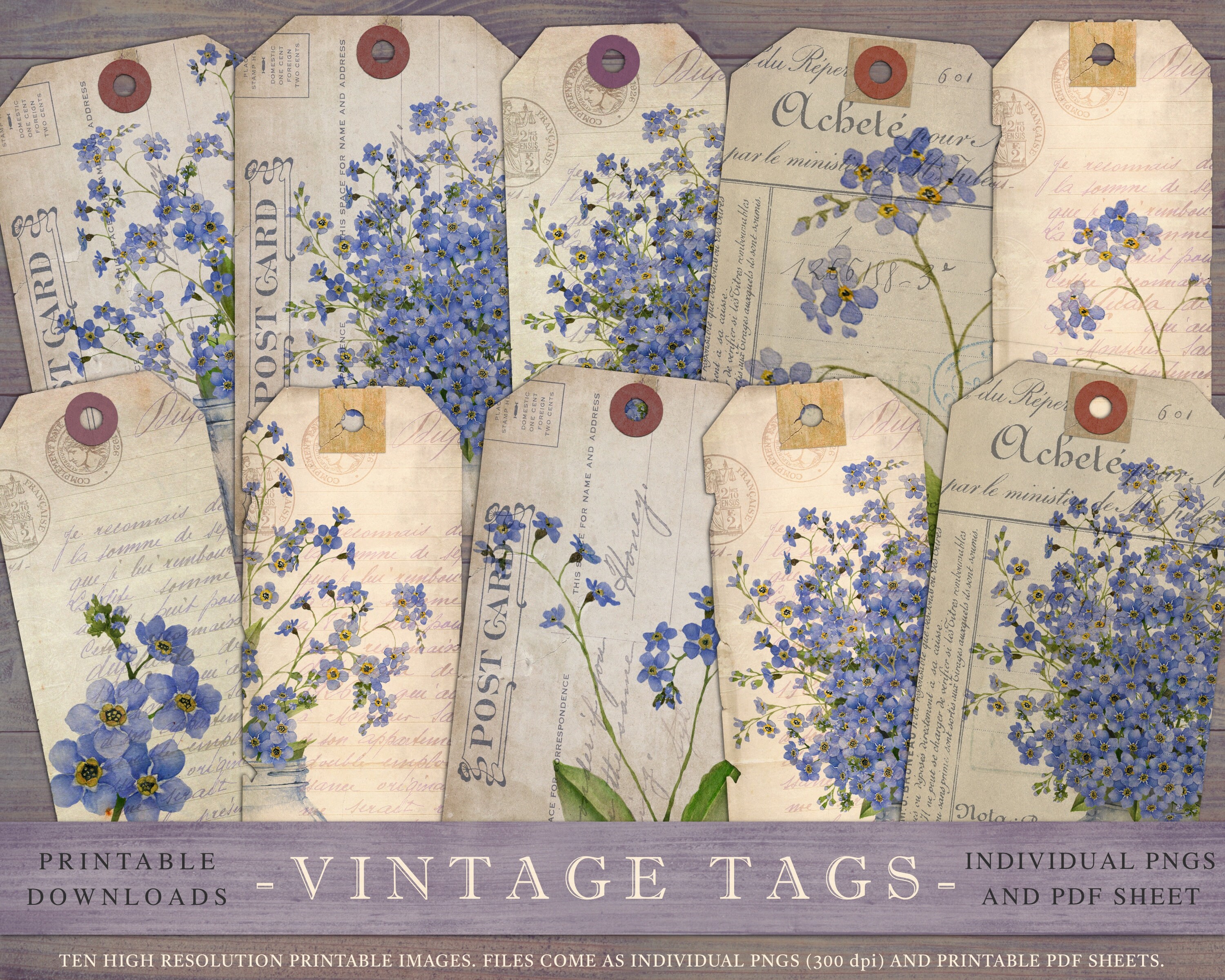 Forget-me-not Vintage Tags Printable Bag Tags Printable - Etsy