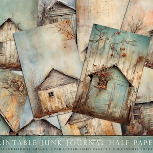 Junk Journal Half Papers, Creepy House, Collage Sheets, Cabin, 8.5 X 5. ...