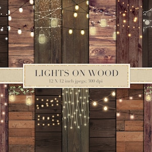 Rustic, Fairy Lights, Digital Paper, Scrapbook Paper, Backgrounds, Wood ...