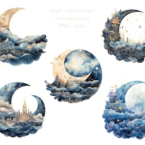 Celestial Clipart, Moon Clipart, Fantasy Clipart, Night Sky, Gold Stars ...