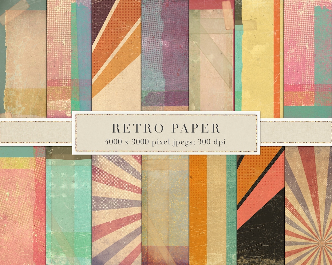 Retro Background, Retro Digital Paper, Sun Burst, Star Burst, Retro ...