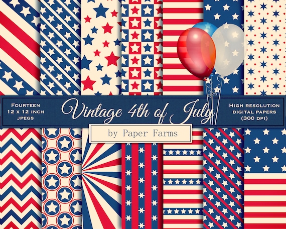 Vintage 4th Of July Digital Paper Printable Backgrounds Vintage Style
