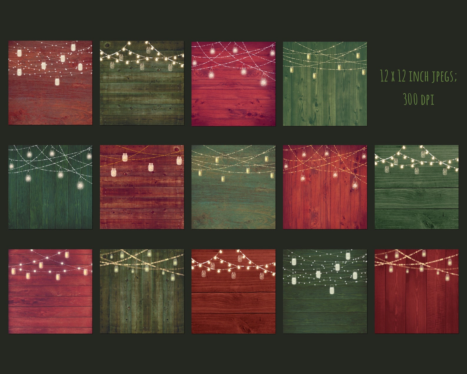 Christmas Lights Digital Paper Scrapbook Paper Mason Jars | Etsy