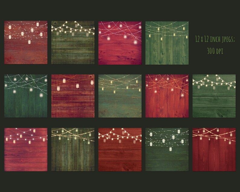 Christmas Lights, Digital Paper, Scrapbook Paper, Mason Jars, Fairy ...