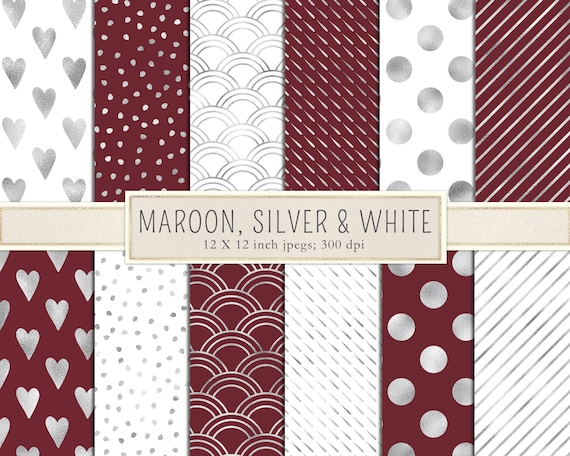Maroon Silver Silver Maroon Deep Red Digital Paper | Etsy