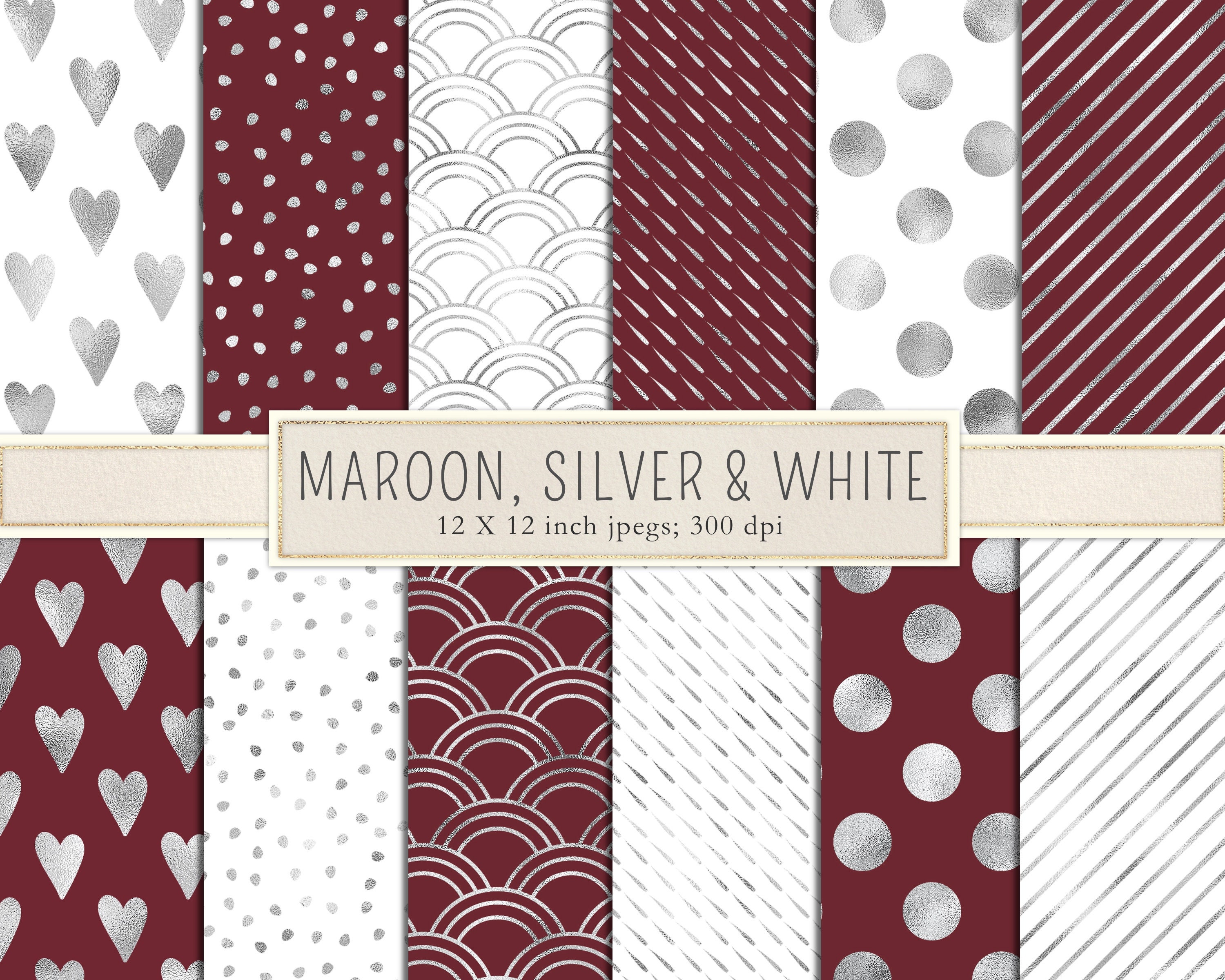 Maroon Silver Silver Maroon Deep Red Digital Paper | Etsy