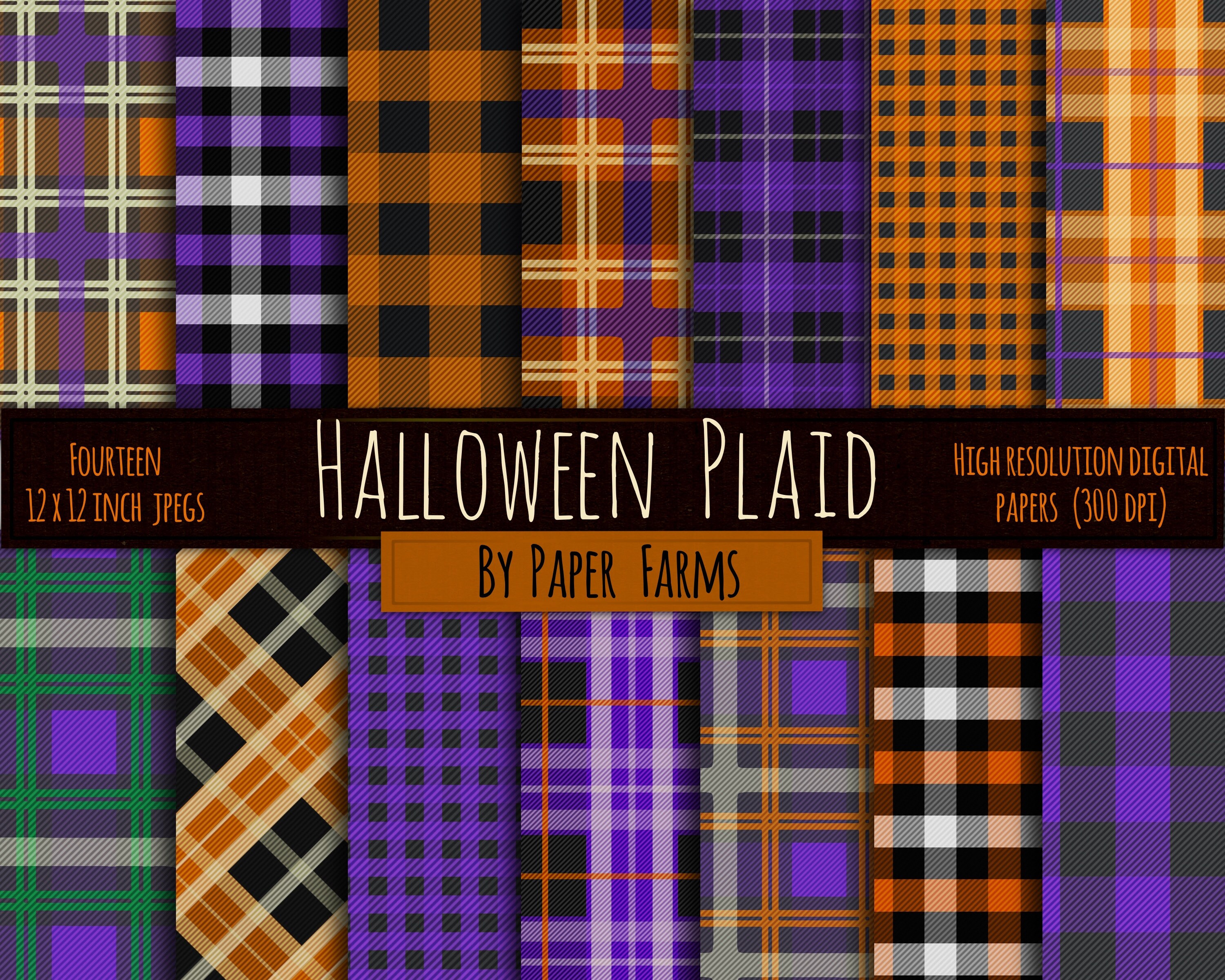 Halloween plaid digital paper scrapbook paper background | Etsy